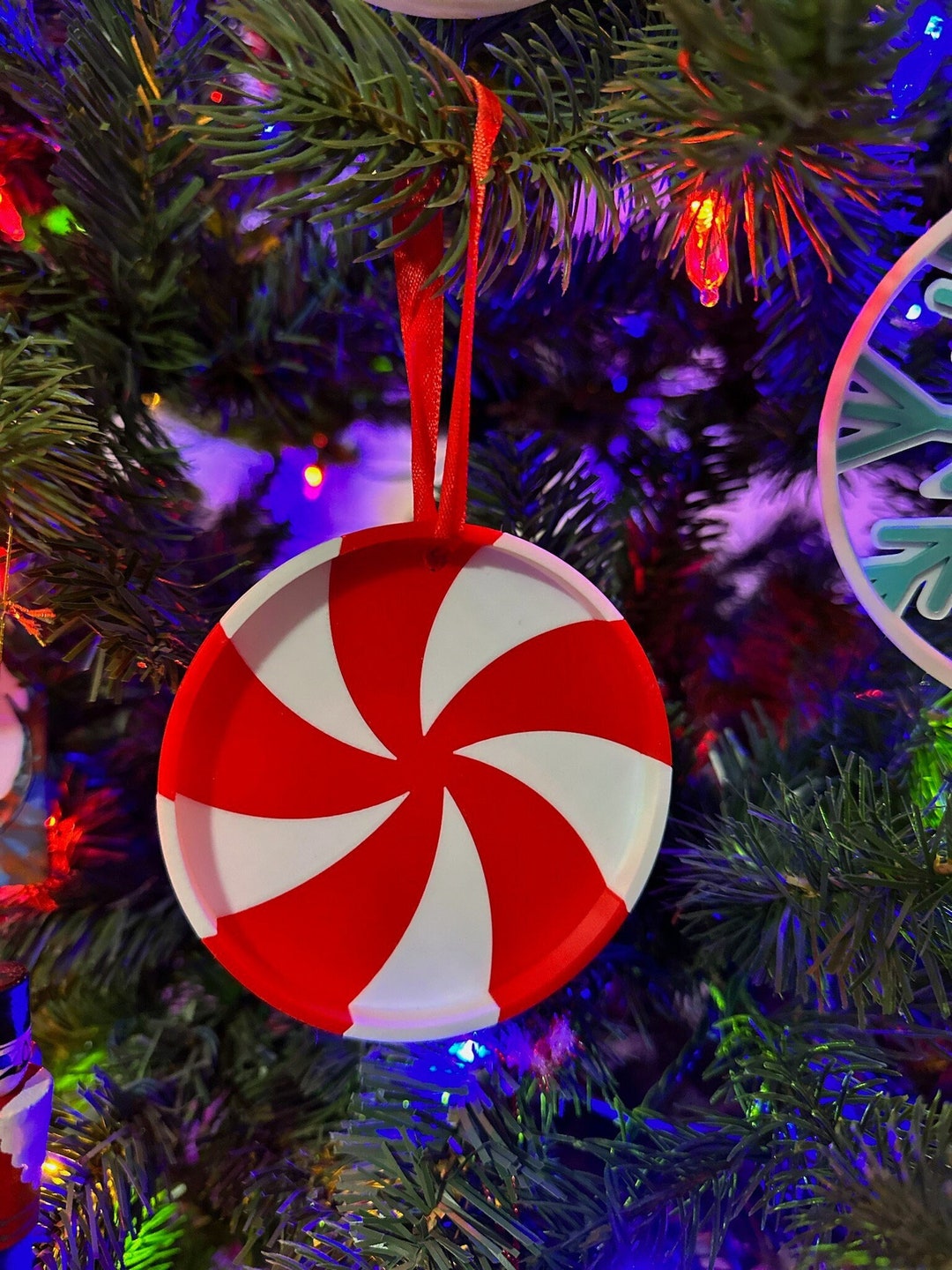 Peppermint Swirl Ornament - 3D Printed Christmas Ornament - Available ...