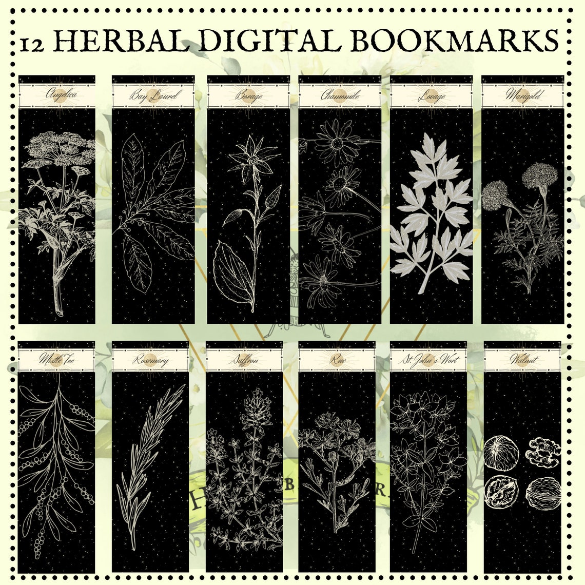 Printable Herbal Bookmarks Celestial Bookmark Set of 12 - Etsy