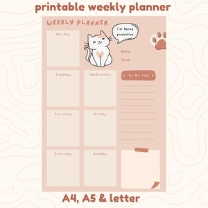 Printable Cat Weekly Planner - Etsy