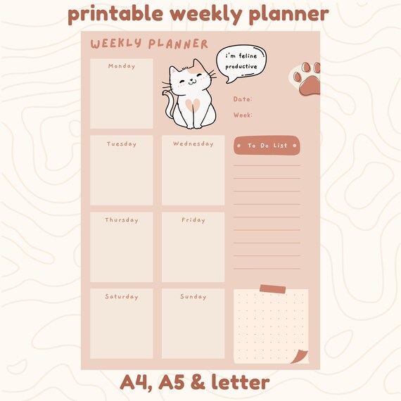 Printable Cat Weekly Planner - Etsy