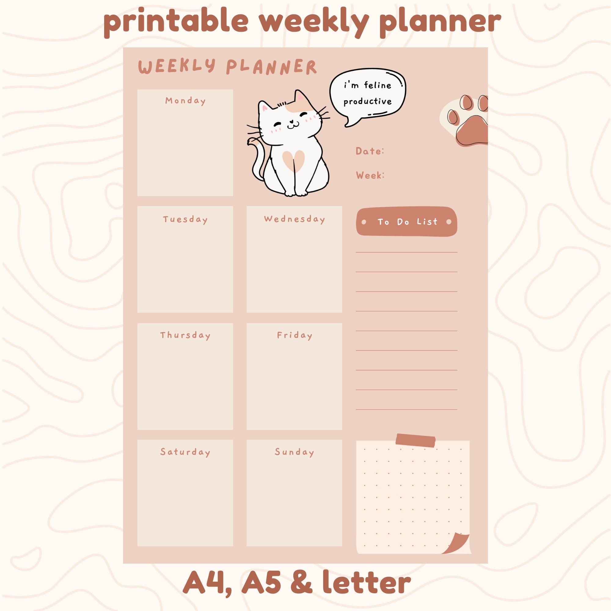 Printable Cat Weekly Planner - Etsy