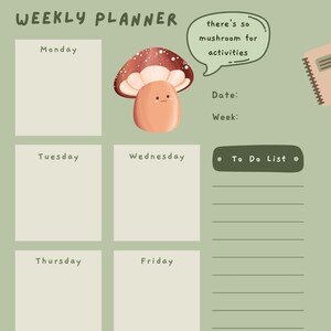 Printable Mushroom Weekly Planner - Etsy