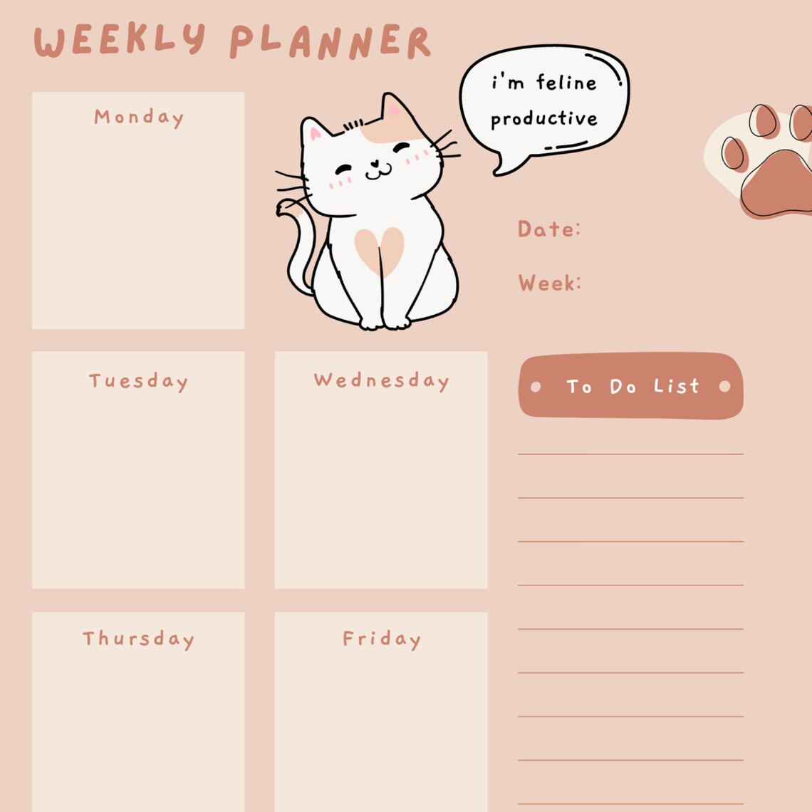 Printable Cat Weekly Planner - Etsy