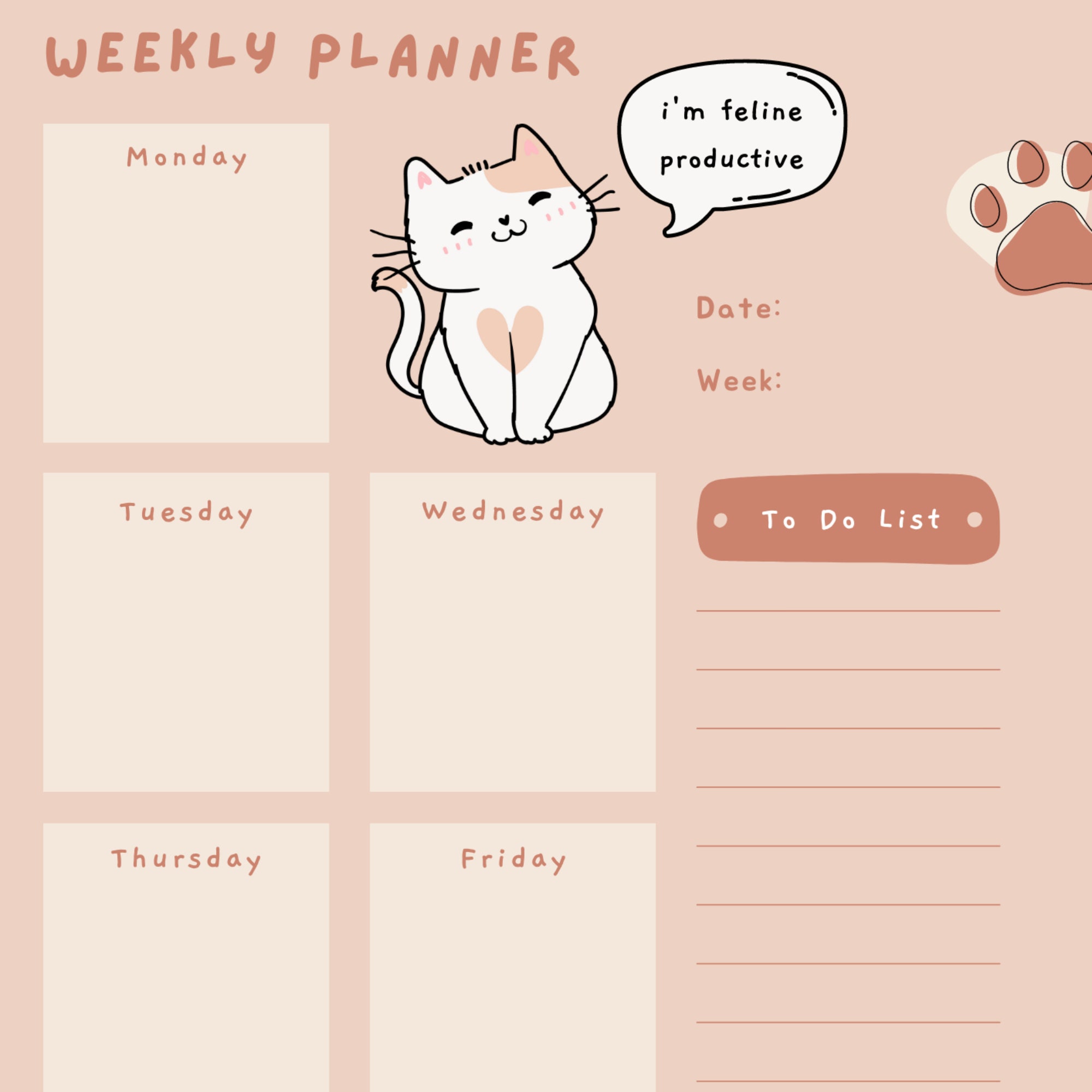 Printable Cat Weekly Planner - Etsy