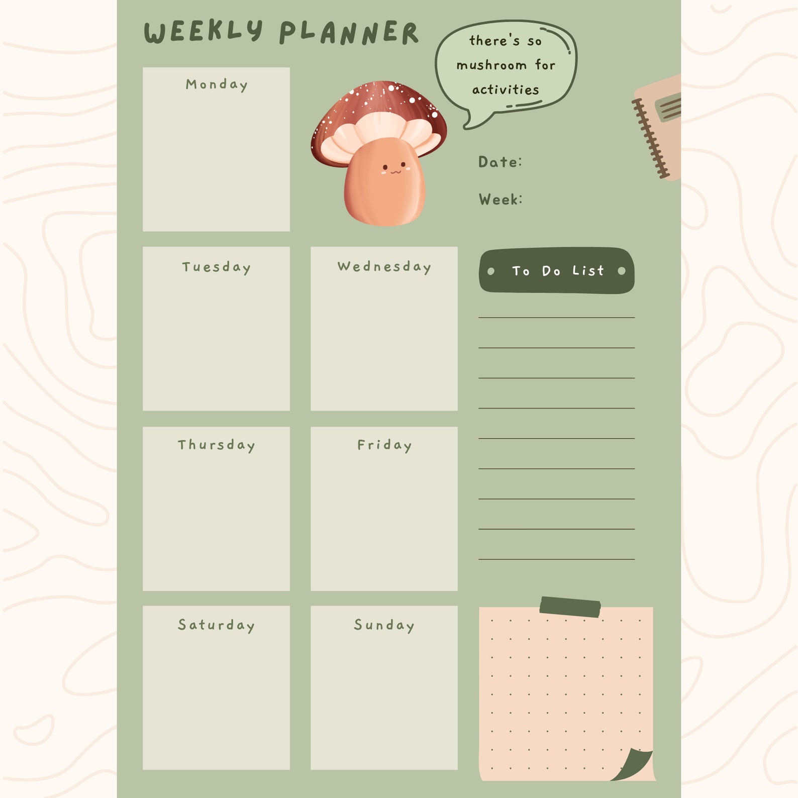 Printable Mushroom Weekly Planner - Etsy