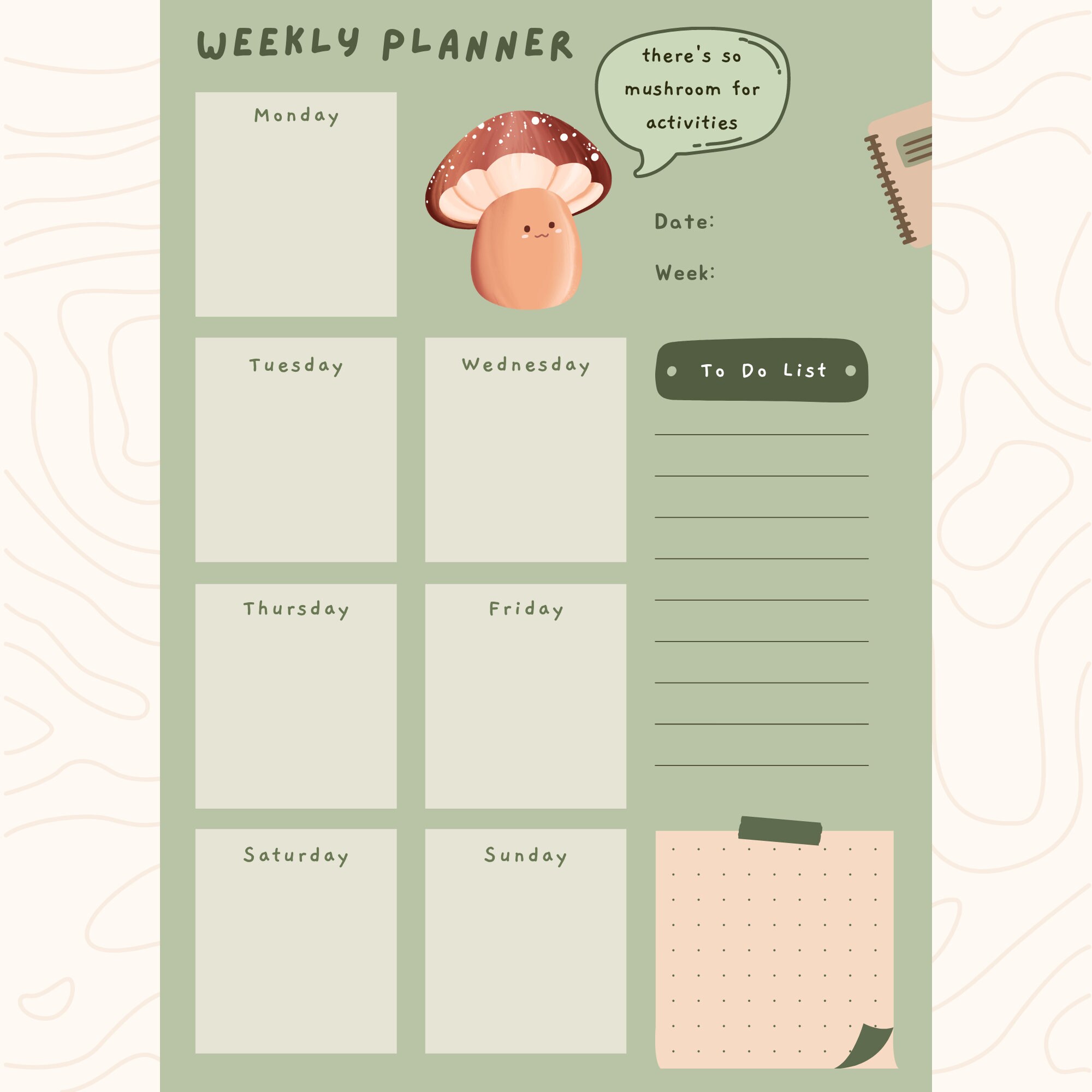 Printable Mushroom Weekly Planner - Etsy