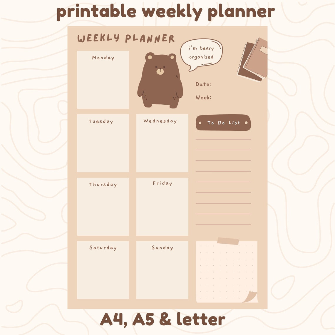 Printable Bear Weekly Planner - Etsy