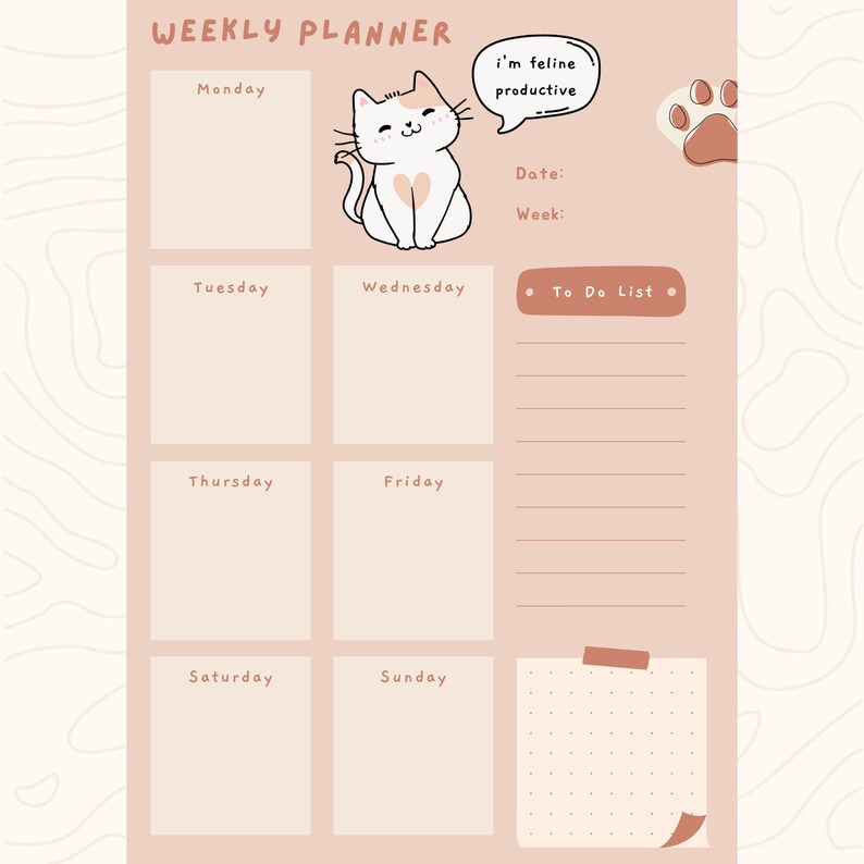 Printable Cat Weekly Planner - Etsy