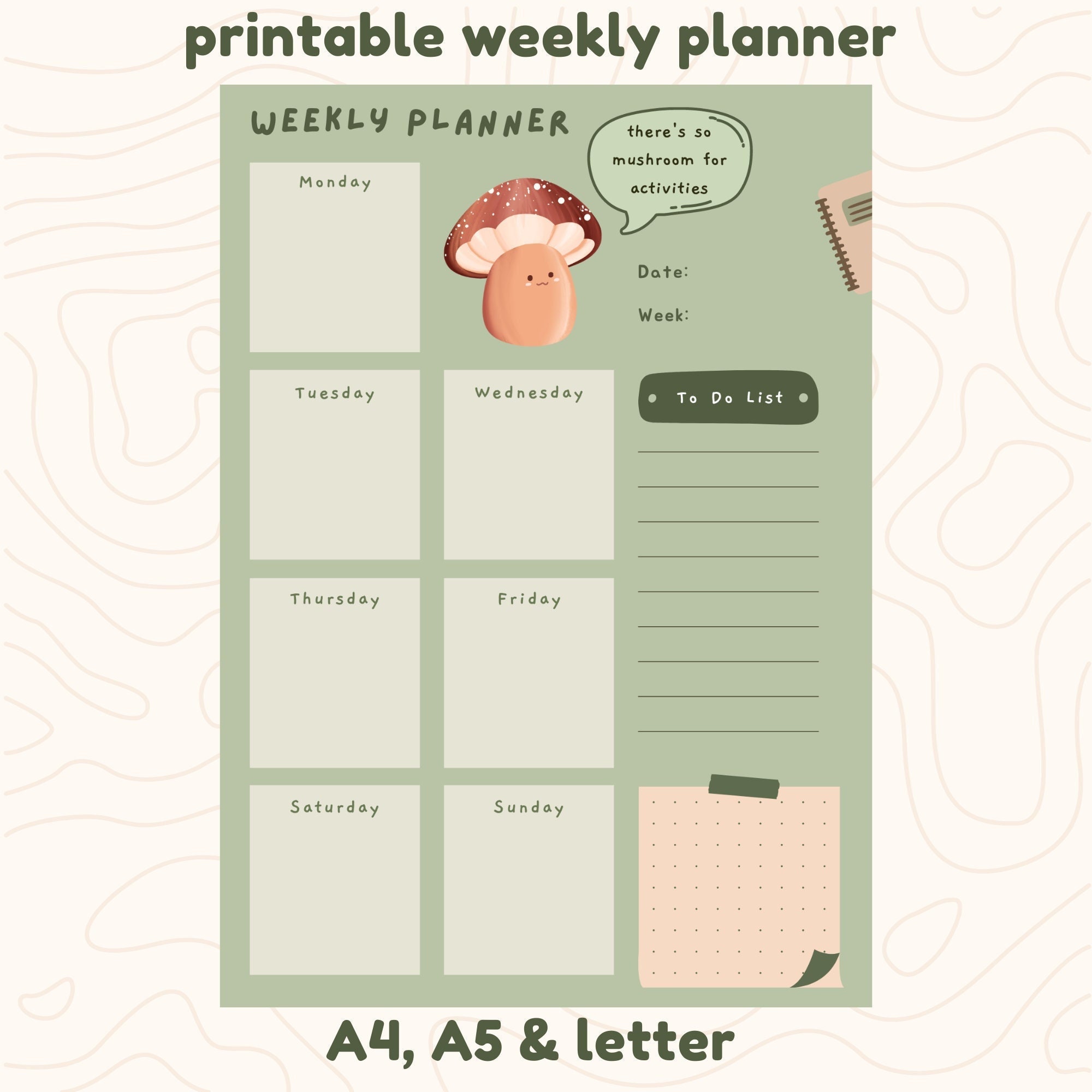 Printable Mushroom Weekly Planner - Etsy