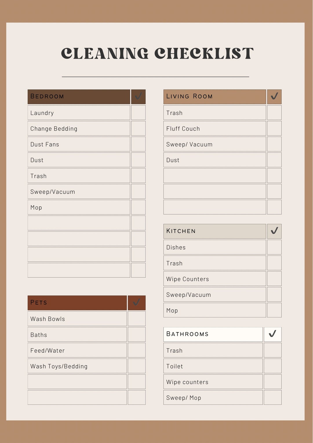 Cleaning Checklist, Checklist, Organizing - Etsy
