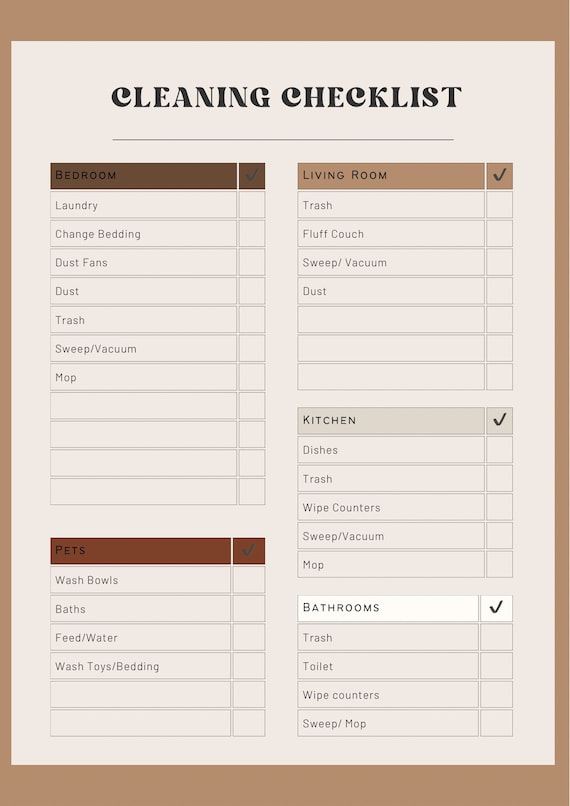 Cleaning Checklist Checklist Organizing - Etsy