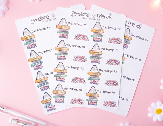 Library Book Inspired Watercolor Name Tag Sticker Sheet - Etsy