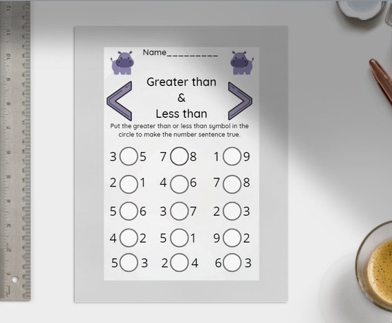 Greater Than & Less Worksheet for K1/1st Grade Math - Etsy