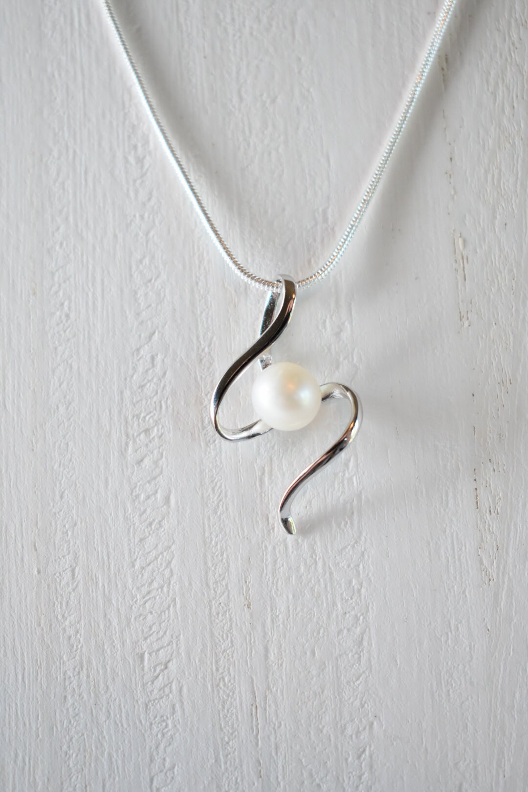 Pearl Swirl Pendant Necklace, White Pearl - Etsy