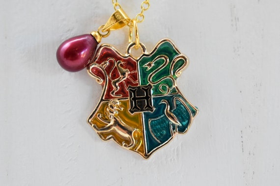 Wizard School Crest Dark Red Freshwater Pearl Necklace - Etsy