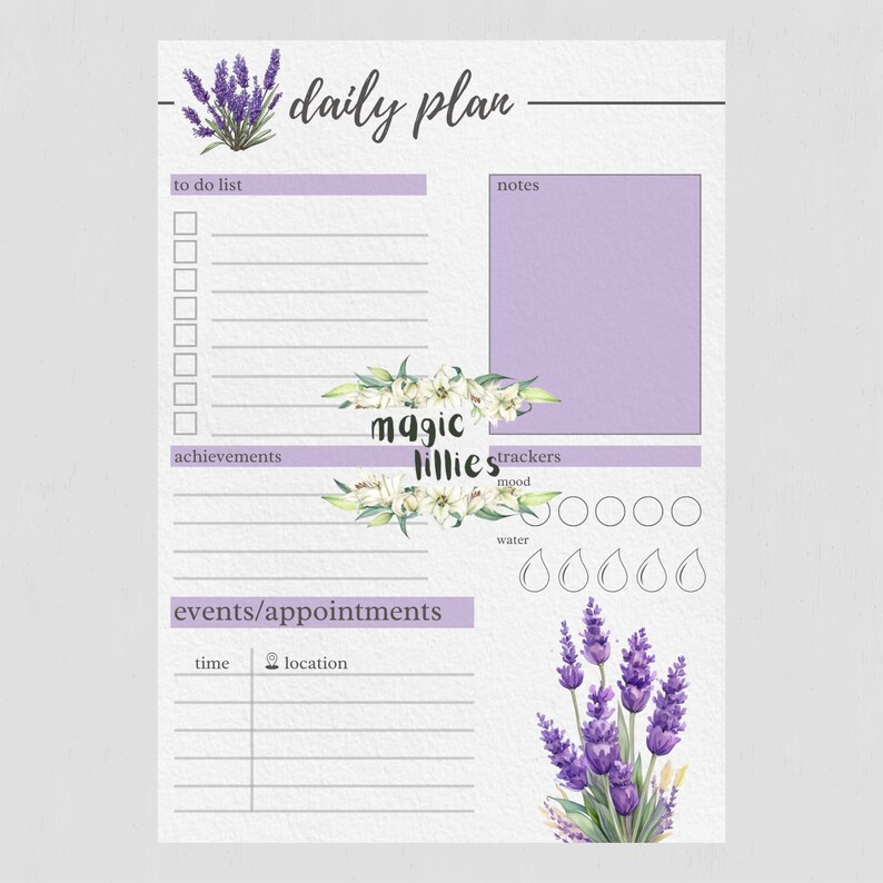 Simple Daily Planner Sheet A4 Size Printable Lavender Floral Theme - Etsy