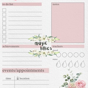 Simple Daily Planner Sheet A4 Size Printable Pink Rose Floral Theme - Etsy