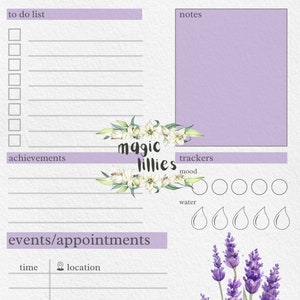 Simple Daily Planner Sheet A4 Size Printable Lavender Floral Theme - Etsy