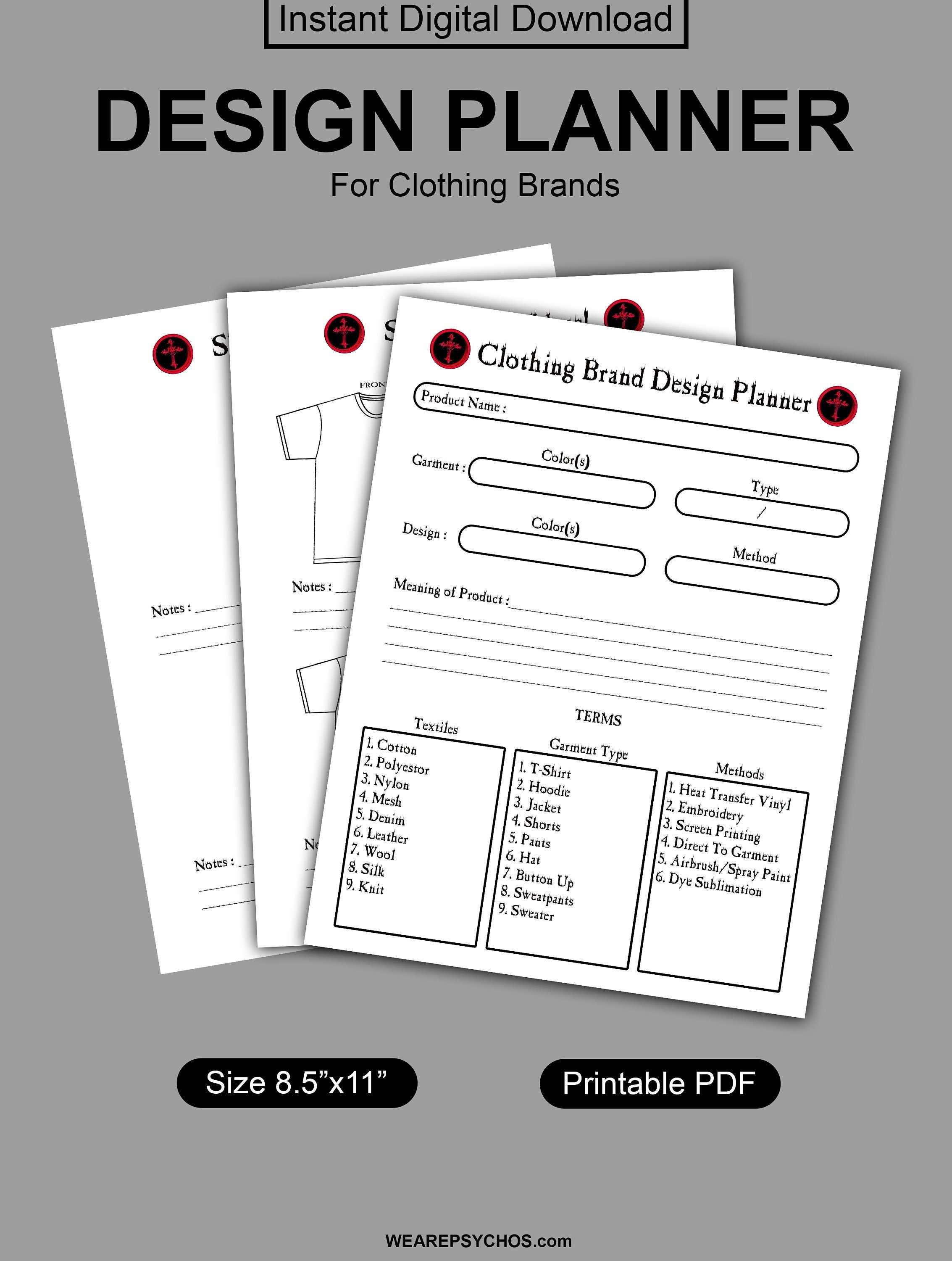 Clothing Brand Design Planner T-shirt Template Sketch Your - Etsy