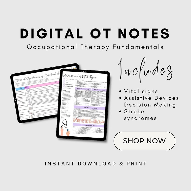 Occupational Therapy Notes Bundle, OT Concepts, Assistive Devices ...