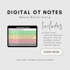 Occupational Therapy Notes, Manual Muscle Testing Grades, Color Coded ...