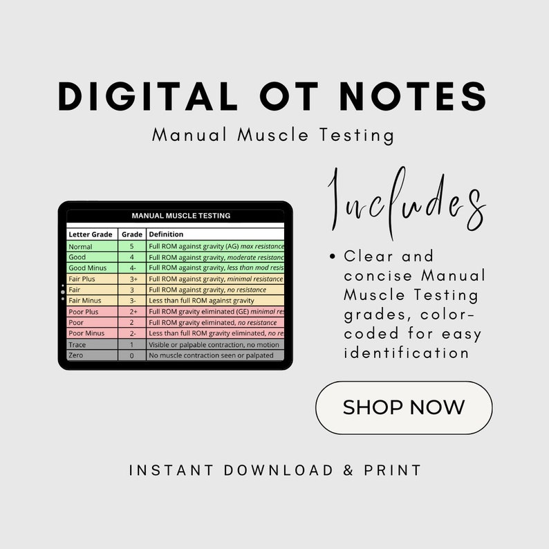 Occupational Therapy Notes: Color-coded MMT Grades (PDF File) - Etsy