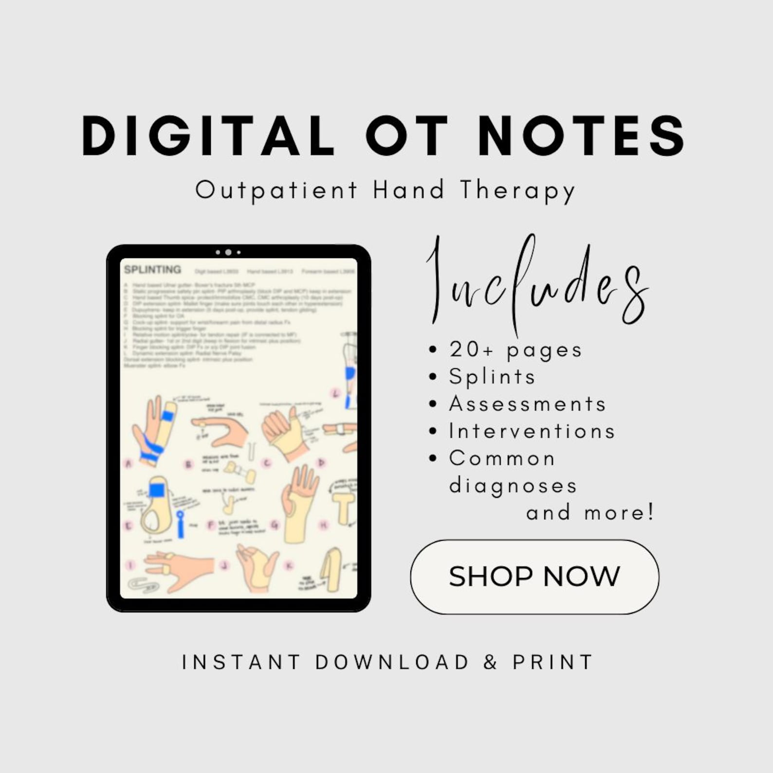 Hand Therapy Study Guide: Splints, PAMS, SOAP Notes (PDF Files) - Etsy