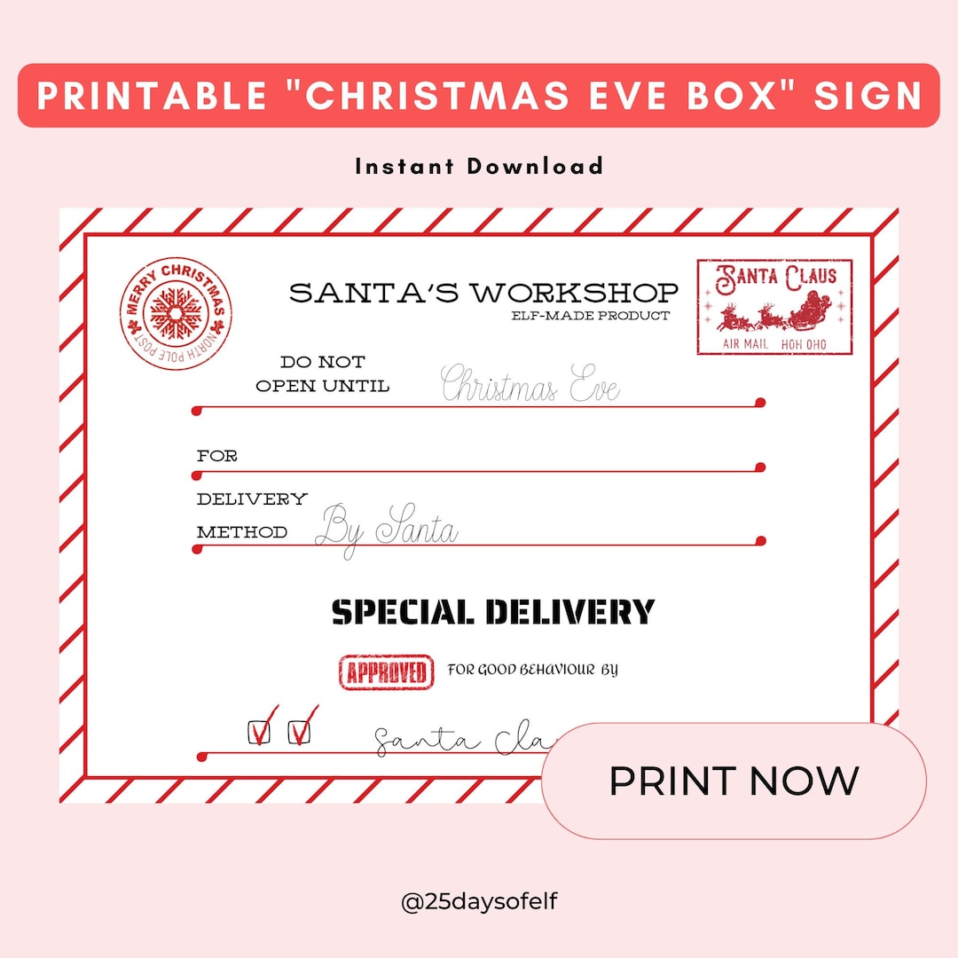 Christmas Eve Box Sign, Printable, Instant Download - Etsy