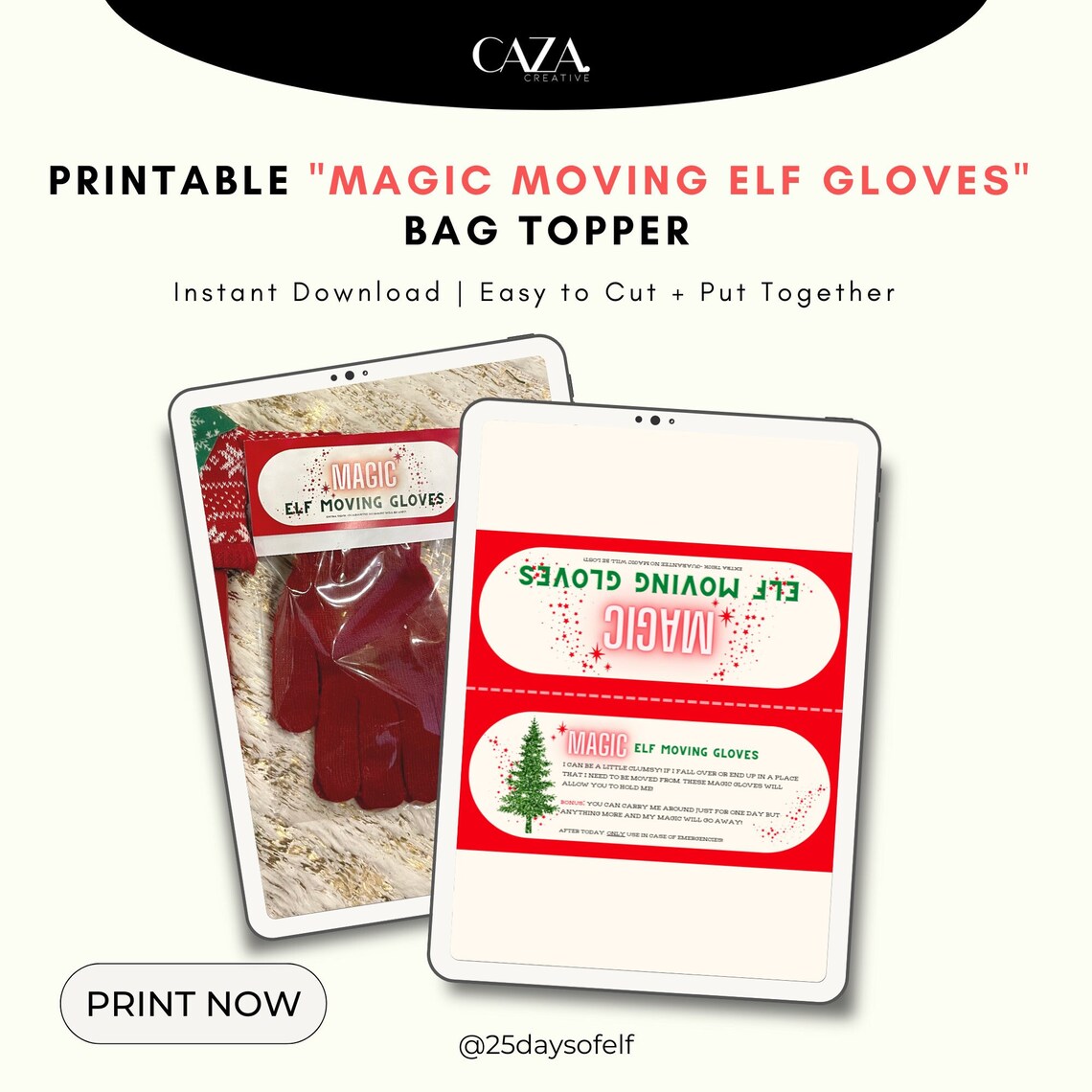 Magic Moving Elf Gloves Bag Topper Printable, Instant Download, Elf ...
