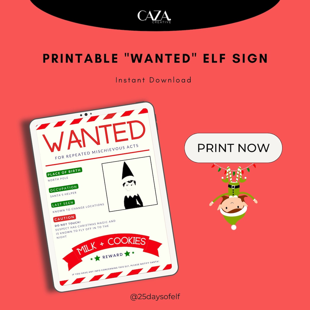 Elf Printable, Elf Wanted Poster, Elf Idea, Instant Download - Etsy ...