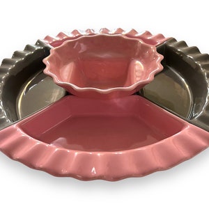CA USA Pottery #224 Lazy Susan, 5 Section Set MCM Divided Pink & Grey ...