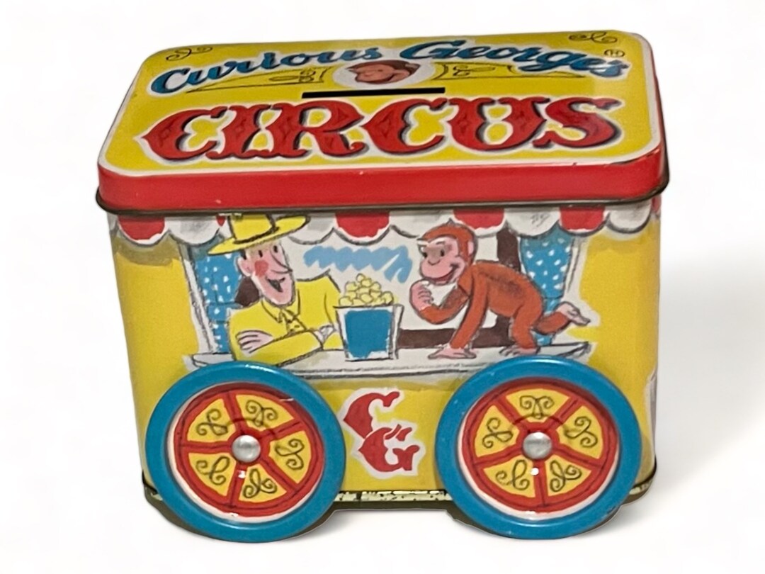 Curious George Vintage Aluminum Coin Bank Circus on Wheels Schylling - Etsy