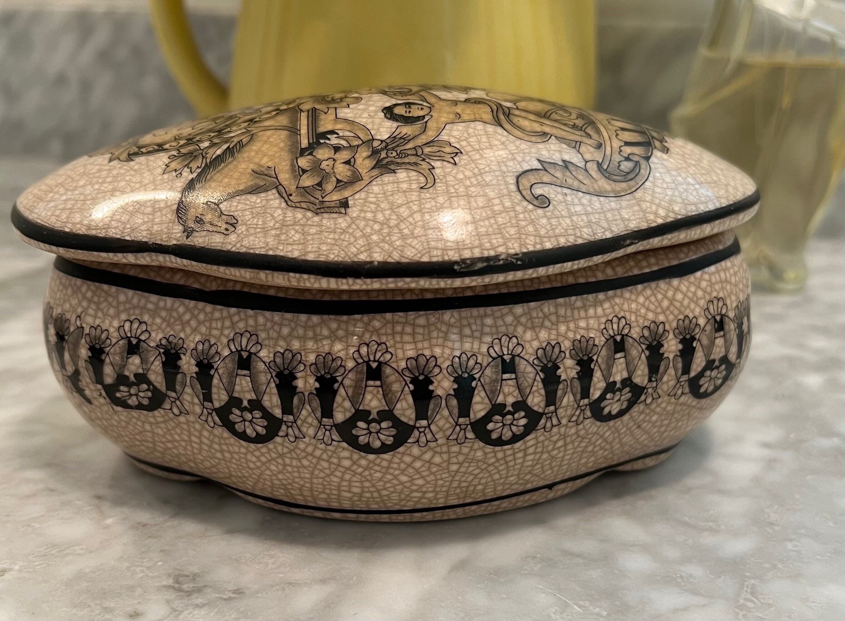 Angel Trinket Box, French Heraldic Coat of Arms Horses Cherubs, Vintage ...