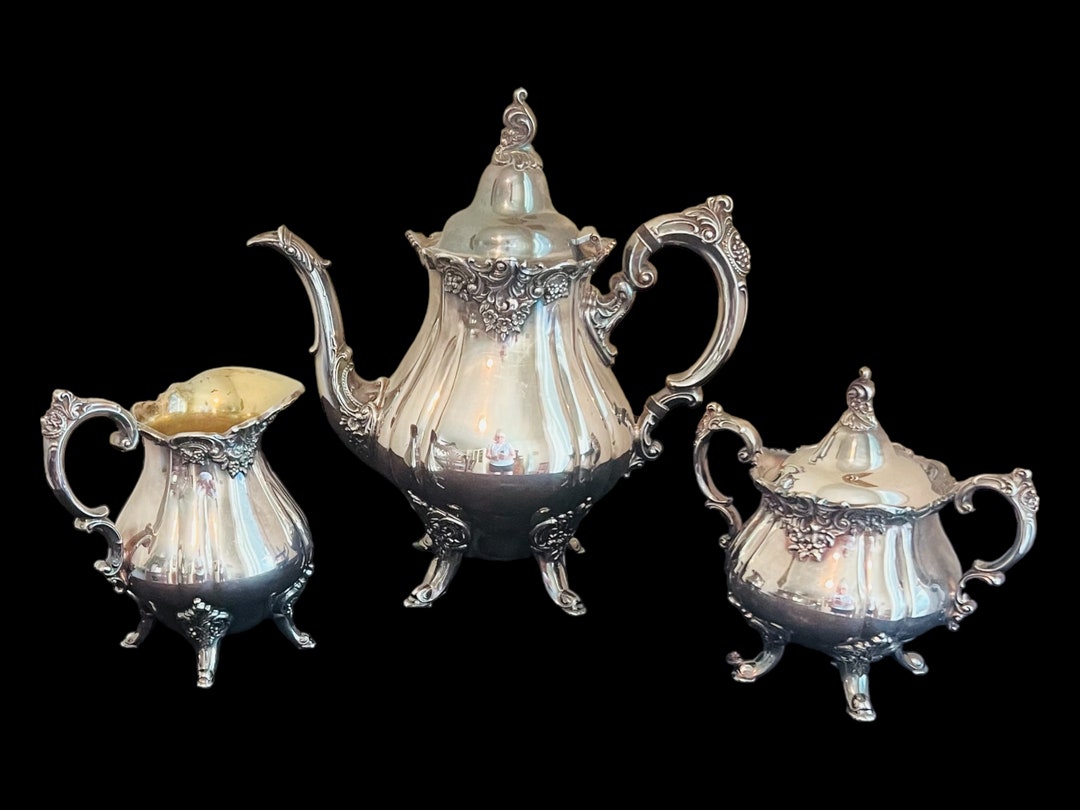 Baroque by Wallace Silver Plate Tea Set Teapot, Creamer and Sugar ...