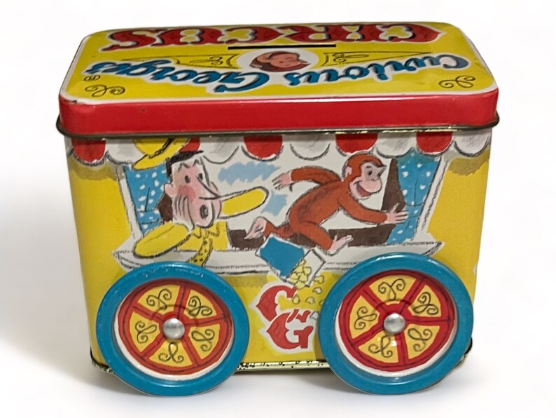 Curious George Vintage Aluminum Coin Bank Circus on Wheels Schylling - Etsy