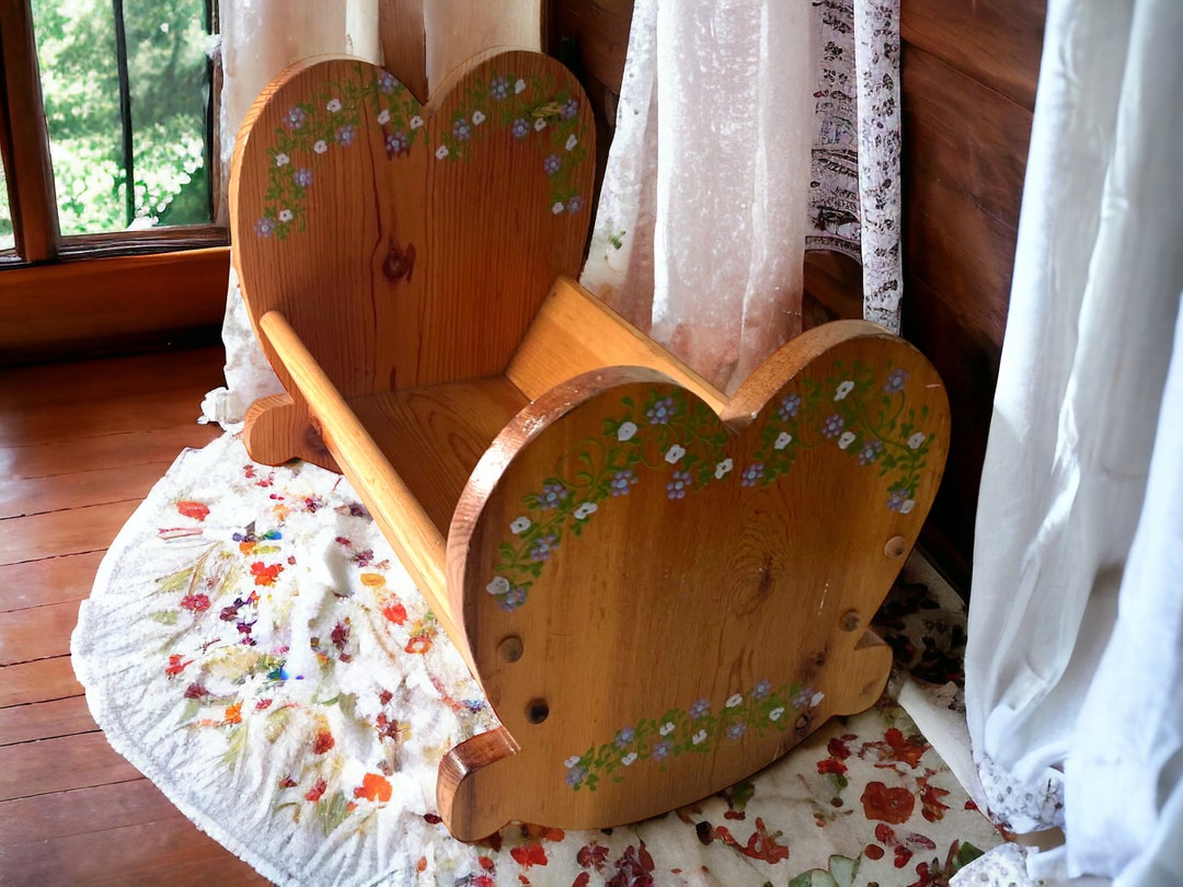 16" Cradle Tole Painted Handmade Wooden Rocking Baby Rocker - Etsy