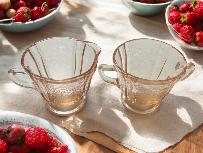 Pink Federal Depression Madrid Pattern Glass Creamer and Sugar Bowl Set ...