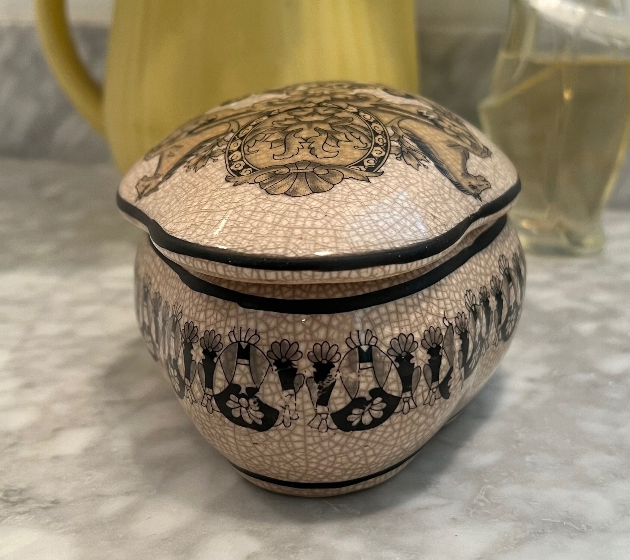 Angel Trinket Box, French Heraldic Coat of Arms Horses Cherubs, Vintage ...