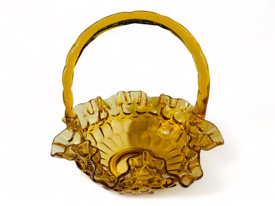 Fenton Thumbprint W/ruffled Too Amber Glass Basket - Etsy