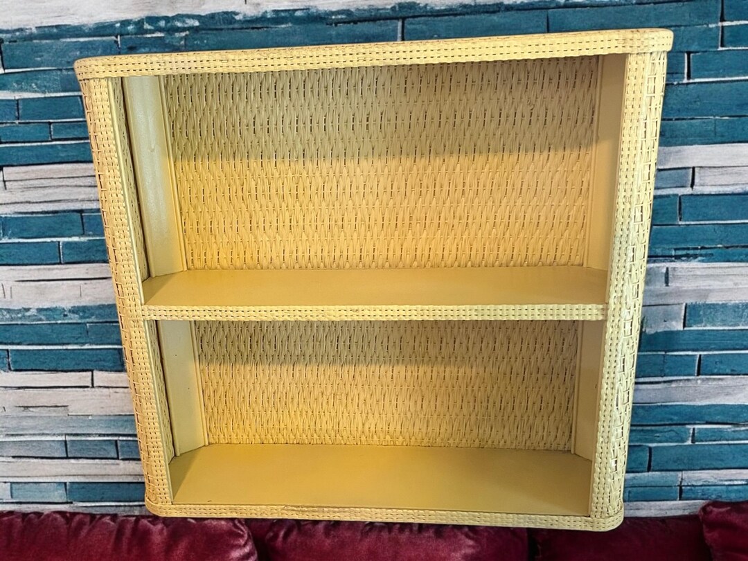 60s Yellow Wicker Wall Shelf | Bathroom Storage | Retro Bathroom Decor ...