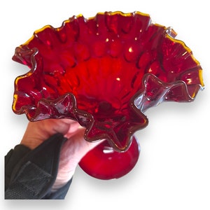 Fenton Ruby Red Thumbprint Compote Candy Dish Ruffled Edge - Etsy