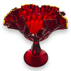 Fenton Ruby Red Thumbprint Compote Candy Dish Ruffled Edge - Etsy