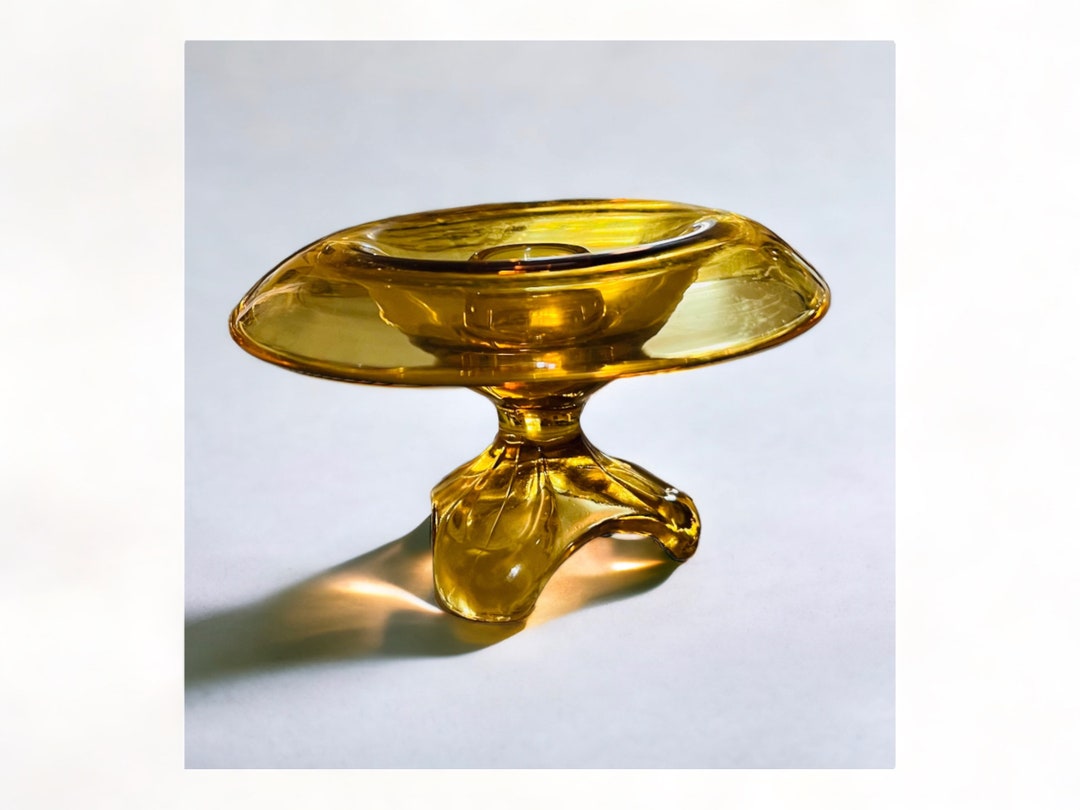 2 ~ Candle Holders Viking Mid-century Epic Rolled Edge Amber Glass ...