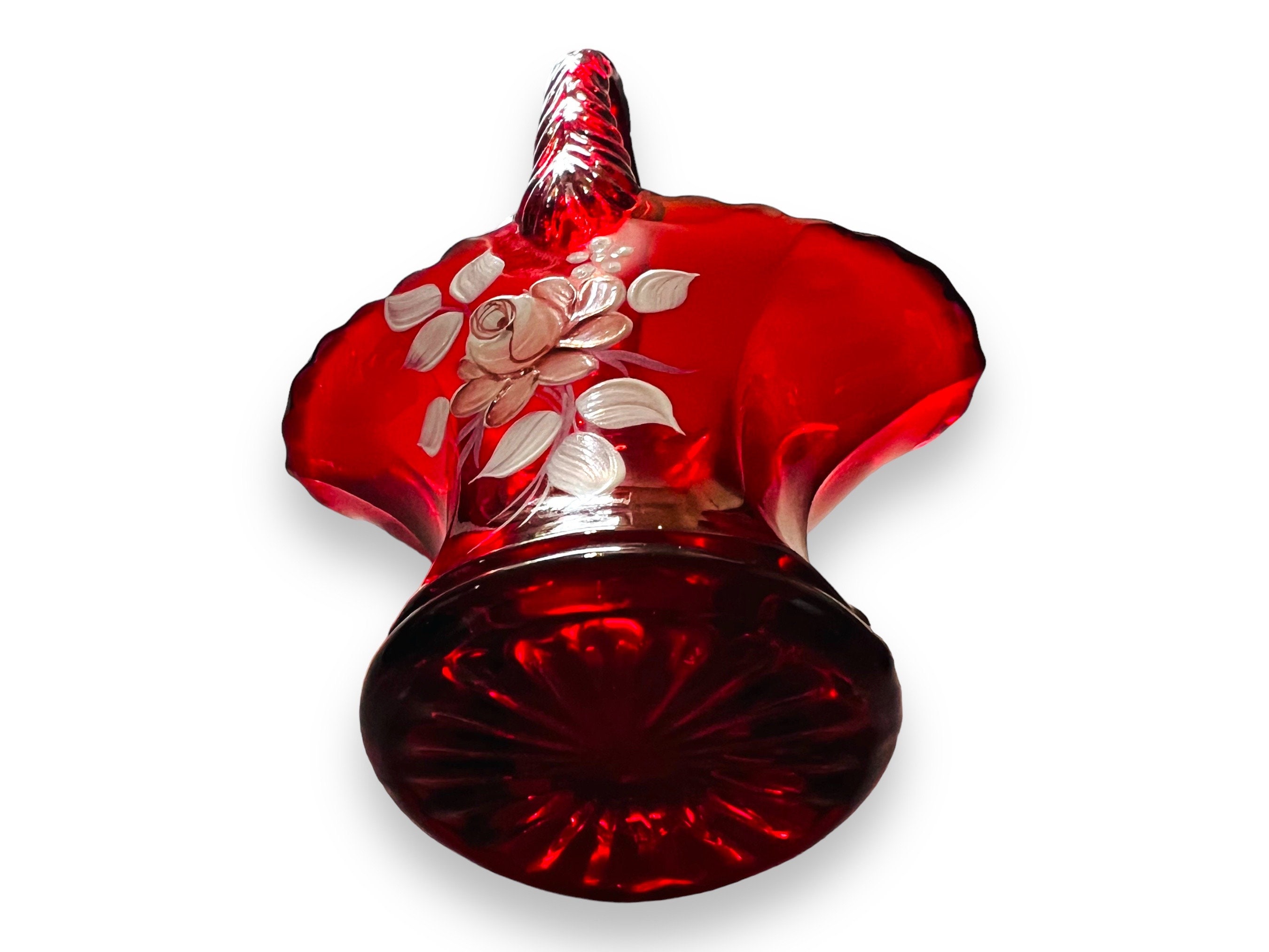 Westmoreland Cranberry Ruby Red Small Glass Basket Handpainted - Etsy