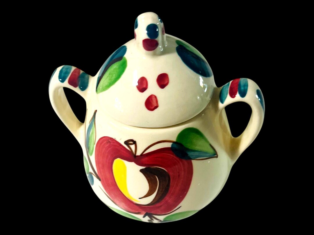 50s Apple Puritan Pottery Earthenware Slip WARE Sugar Bowl W/lid ...