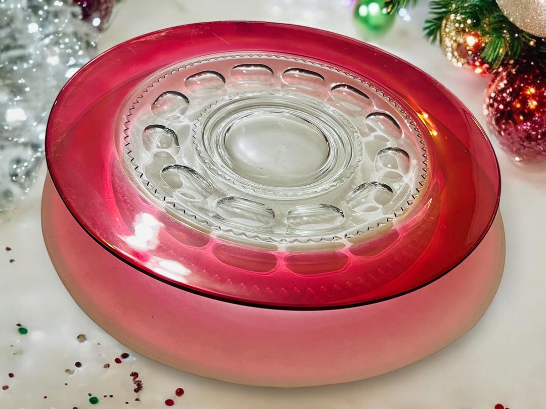 Large Tiffin Kings Crown Ruby Flash Thumbprint Torte Plate 13 1/8 | Mid ...