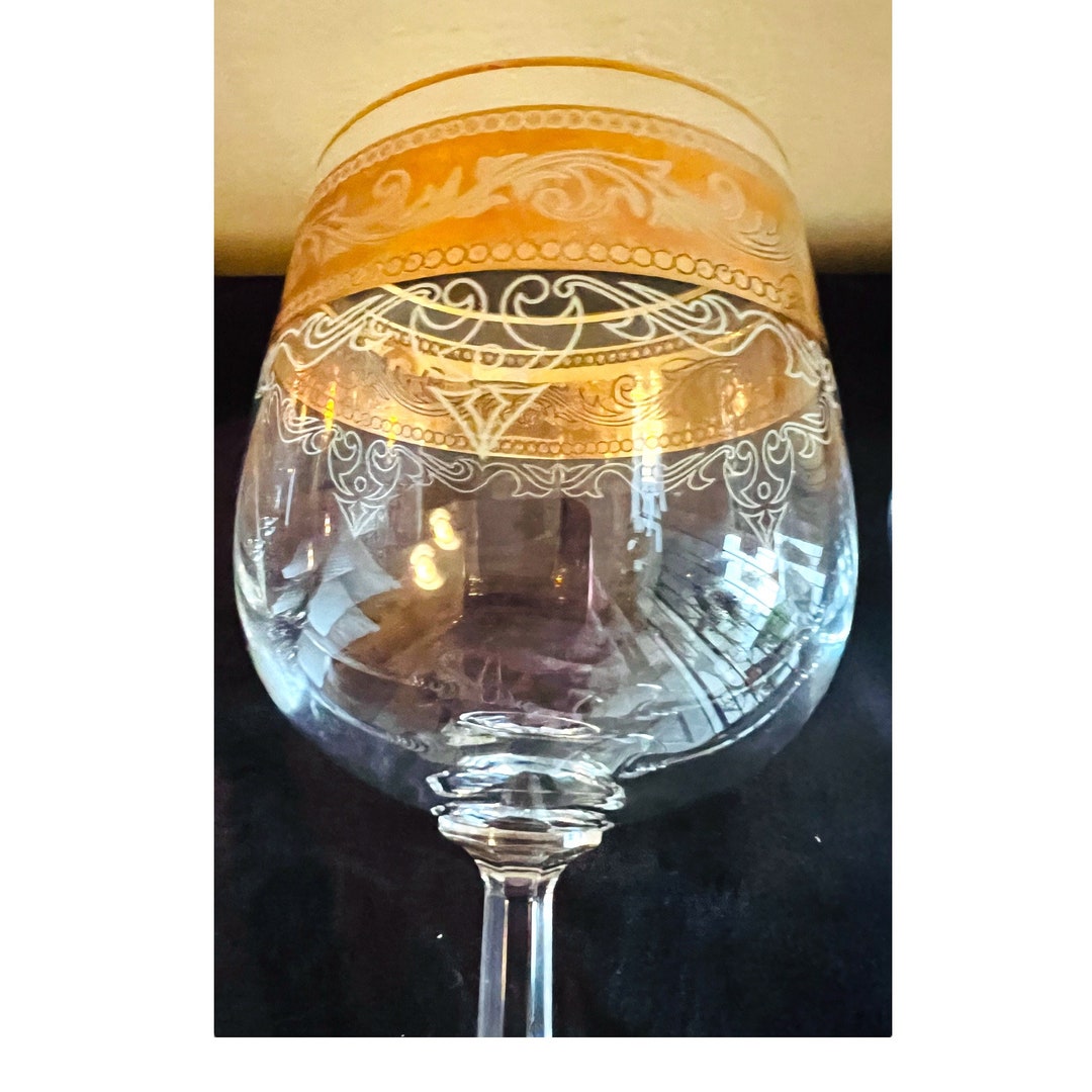 5-baroque Crystal 14K Wine Goblets | Set of Five | Vintage Wine Glasses ...