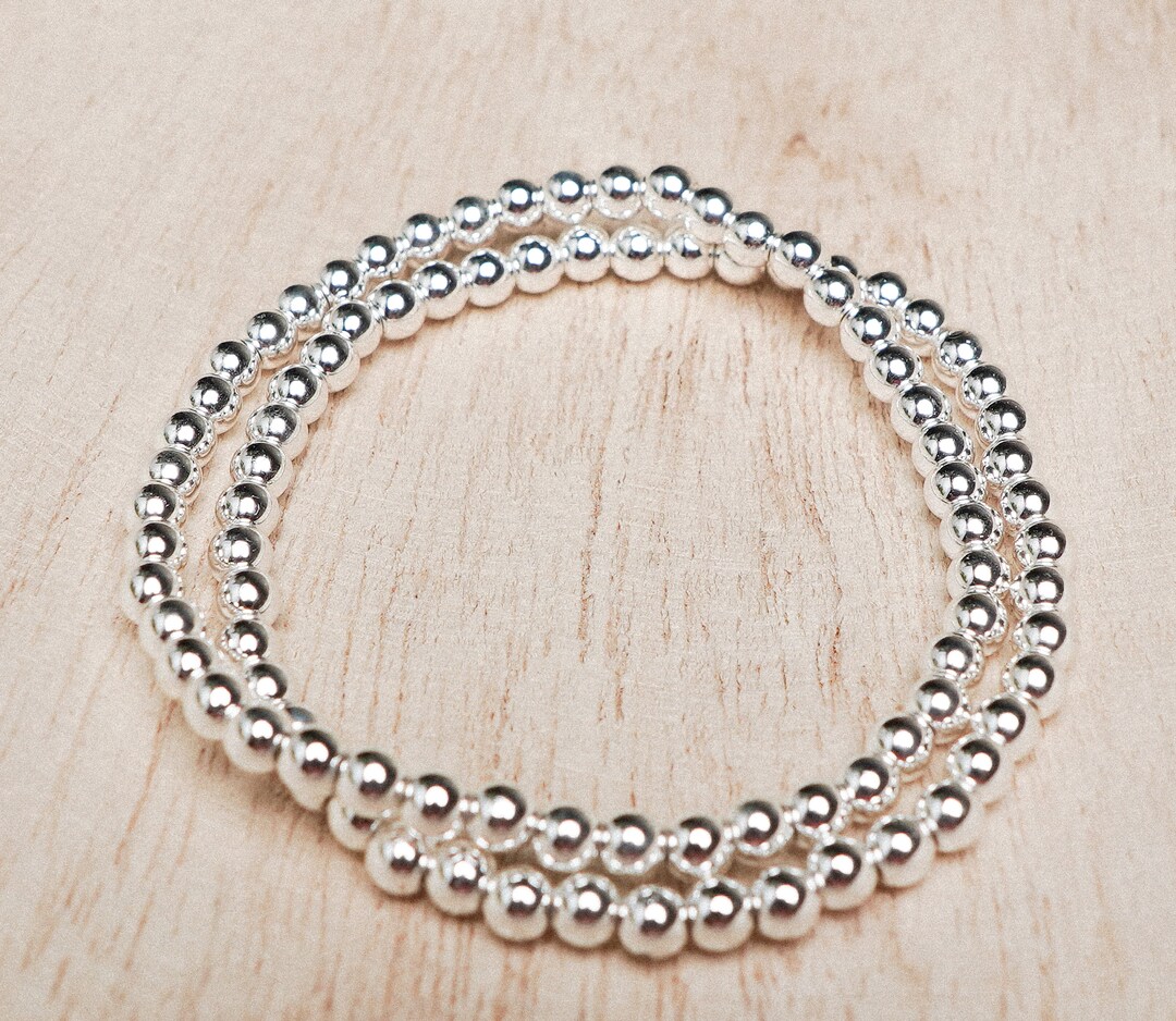 Silver Hematite Bracelet, 4mm Hematite Beads, Add to a Stack, Gift for ...