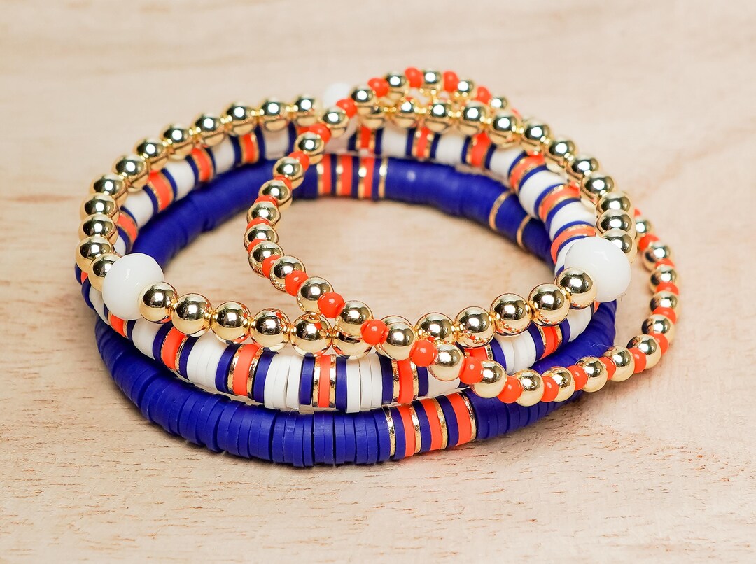 Gameday Royal Blue & Orange Stack, Team Spirit Bracelets, Gift for Her, Team Mom, Seed Bead ...