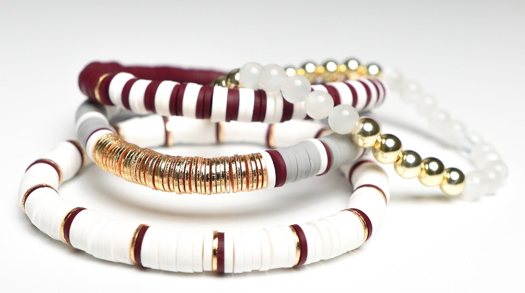 Texas A&M Heishi Bracelet Stack: Maroon, White, Gray, Moonstone - Etsy